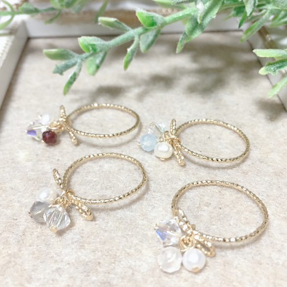 【14kgf】【11号から13号の方へ】スターカット天然石と淡水パール、スワロのグリッターワイヤーリング 指輪・リング 天然石アクセサリー〜F.V.Malie 通販 17694070 ...