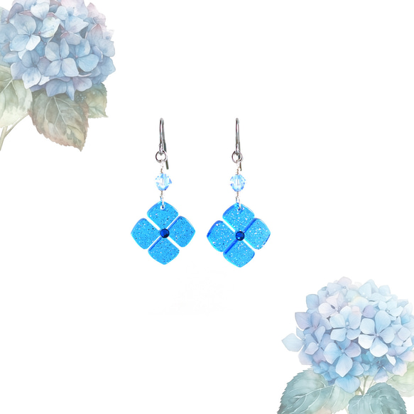 紫陽花のシンプルピアス・青/p1584 ピアス（スタッド・一粒） Clover4u 通販 17704235｜Creema(クリーマ)