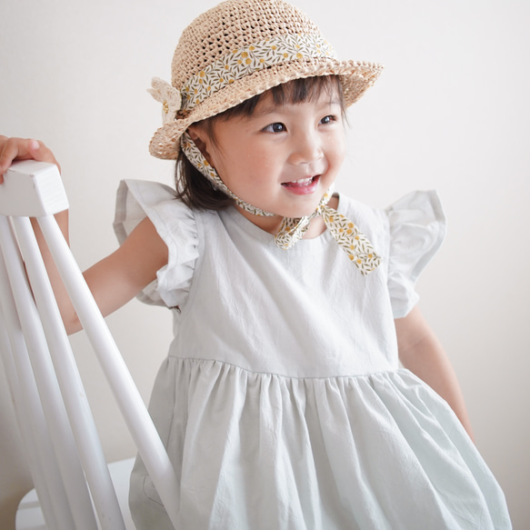 ミントのフリル袖ワンピース《在庫限り》110cmのみ かわいい シンプル 半袖 初夏 子供服 hana-umi 通販 17704536｜Creema(クリーマ)