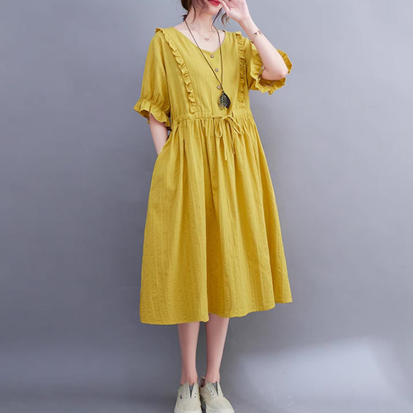 夏の新作、ワンピース、レディース、イエロー ワンピース HAJI 通販 17721769｜Creema(クリーマ)