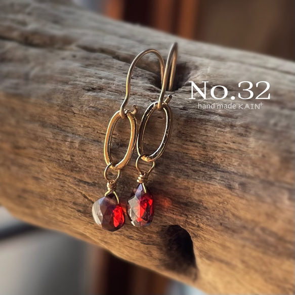 32 ガーネット 14kgf フィガロ ピアス イヤリング ピアス（スタッド・一粒） KAIN+.伊藤 通販｜Creema(クリーマ)