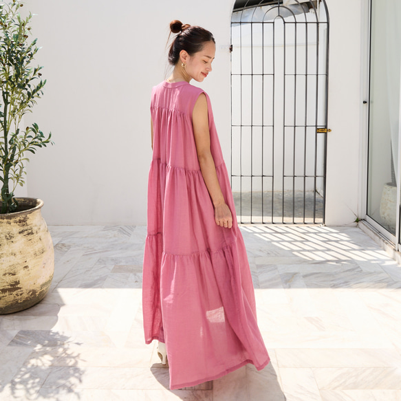 【着丈調整可能】軽やかな着心地 コットン 前開き ティアードワンピース ピンク 0527PK ワンピース SWiMMY Clothing 通販 17733148｜Creema(クリーマ)