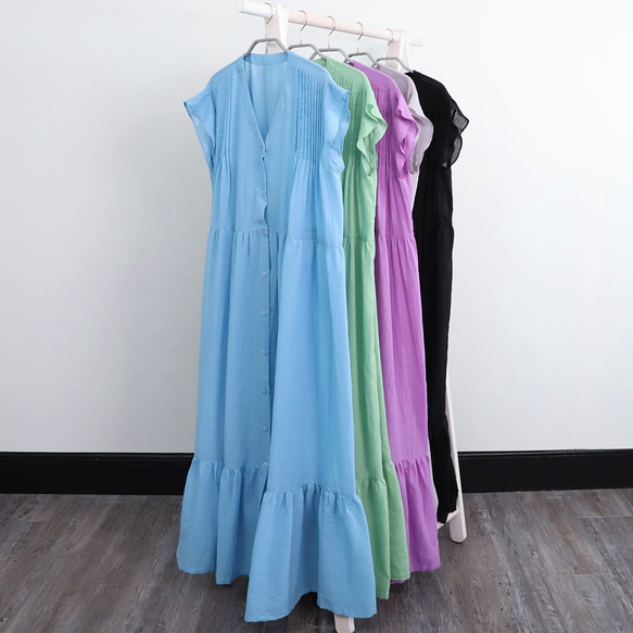 通気性&速乾性 ピンタックが柔らかさをプラス コットン 前開き 裾ティアードワンピース ブラック 0601BK ワンピース SWiMMY Clothing 通販 17745502｜Creema ...