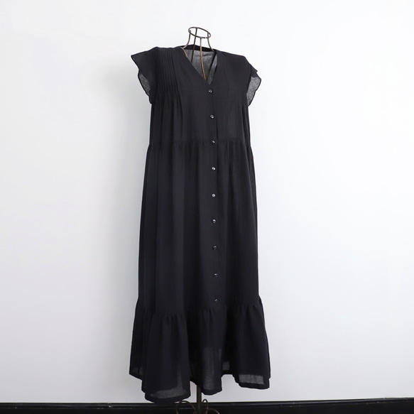 通気性&速乾性 ピンタックが柔らかさをプラス コットン 前開き 裾ティアードワンピース ブラック 0601BK ワンピース SWiMMY Clothing 通販 17745502｜Creema ...