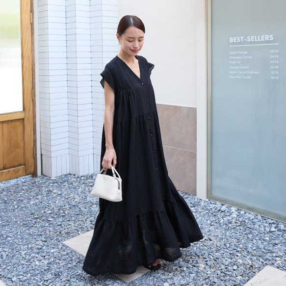 通気性&速乾性 ピンタックが柔らかさをプラス コットン 前開き 裾ティアードワンピース ブラック 0601BK ワンピース SWiMMY Clothing 通販 17745502｜Creema ...