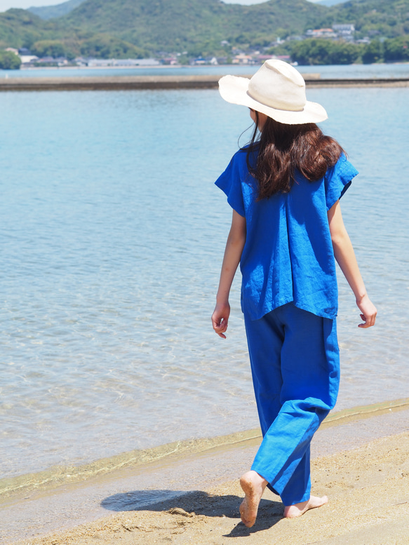 【即納】ビーチシャツ 貫頭衣 リネンカレンシャツ ブルー ブラウス The TonES 通販｜Creema(クリーマ) 17756224