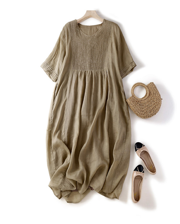 【2色】無地ワンピース 綿ワンピース コットンワンピース ワンピース Akiko 通販 17758520｜Creema(クリーマ)