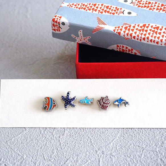 【5粒のピアスセット＋sakana BOX】~海の生き物たち~ ピアス（スタッド・一粒） charlotte's 通販 17767255｜Creema(クリーマ)