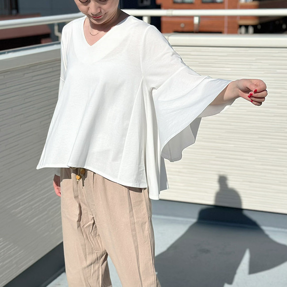 【送料無料再販】接触冷感★洗濯機で洗える 綿混フレア×フレア伸縮素材オシャレブラウス（ホワイト）24024WHF ブラウス AZ-U ELEGANCE 通販 17769939｜Creema(クリーマ)