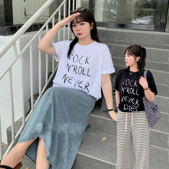 春夏新作 XL~4XL ラウンドネック レタープリント Tシャツ 大きいサイズ レディース 着痩せ 大きめ 5l 4l Tシャツ Oursuki 通販 17774665｜Creema(クリーマ)