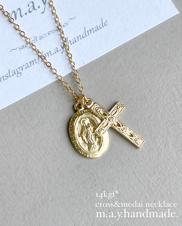 14kgf*メダイとクロスの華奢チェーンネックレス ネックレス・ペンダント m.a.y. 通販 17776618｜Creema(クリーマ)