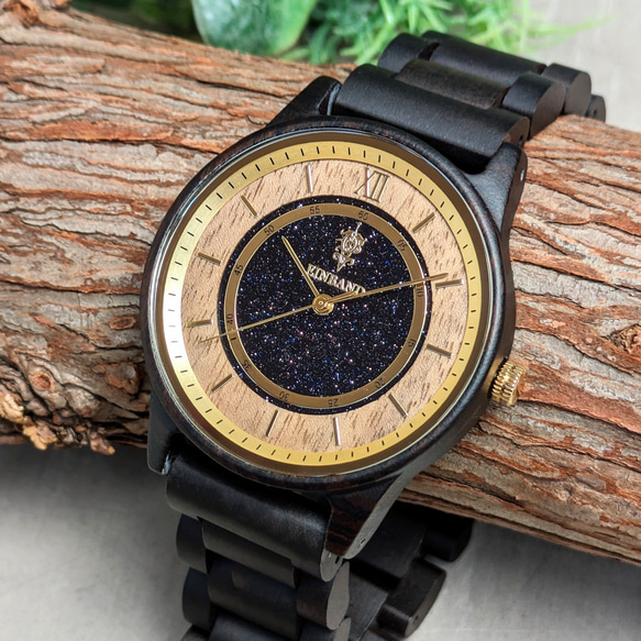 木の腕時計 天然石 Anmut ブルーサンドストーン × サンダルウッド 木の時計 ウッドウォッチ 木製腕時計 40mm 腕時計 ...