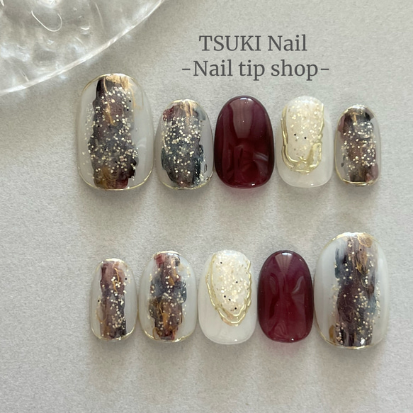 ネイルチップ【☪︎-63】ニュアンス/個性派/ブライダル/結婚式/和装/着物/袴/インク/ラメ/ミラー/シアー/ホワイト ネイルチップ（つけ爪 ...