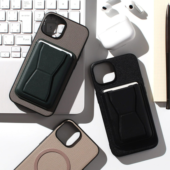 iphone ケース 本革 16 15 14 13 mini カード収納付き シンプル マグセーフ対応 レザー ブラック iPhoneケース ...