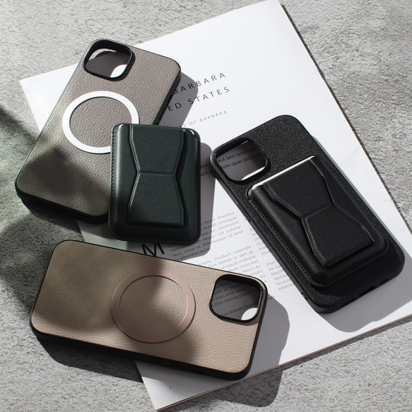 iphone ケース 本革 16 15 14 13 mini カード収納付き シンプル マグセーフ対応 レザー ブラック iPhoneケース ...