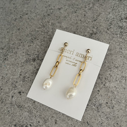 送料無料⭐︎バロック淡水パールとゴールドチェーンのイヤリング イヤリング・ノンホールピアス ameri ameri 通販 17817330｜Creema(クリーマ)