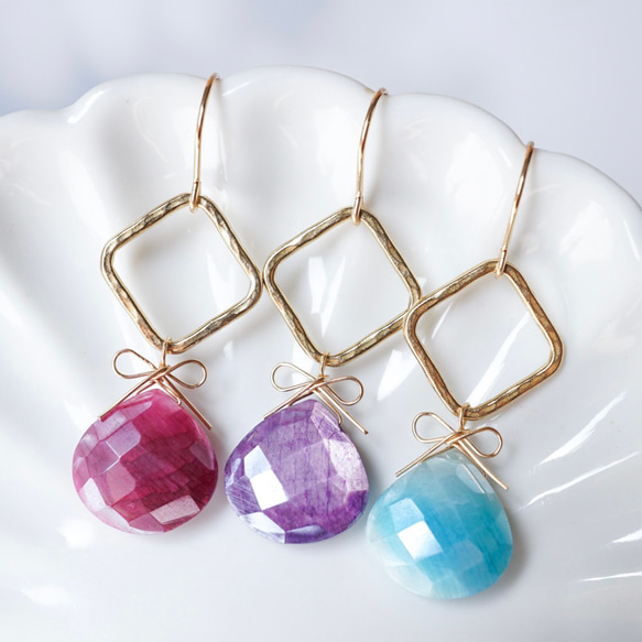 「夢の途中」ミスティックムーンストーン リボン ピアス イヤリング 14kgf (K18 K14 K10に変更可) ピアス（フック・チェーン） iamemi-身につける芸術品- 通販 ...