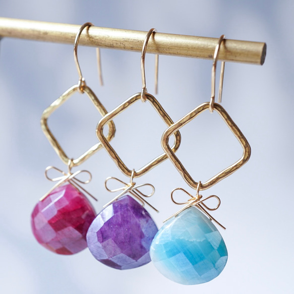 「夢の途中」ミスティックムーンストーン リボン ピアス イヤリング 14kgf (K18 K14 K10に変更可) ピアス（フック・チェーン） iamemi-身につける芸術品- 通販 ...