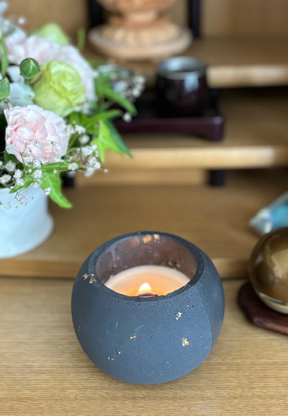 ジェスモナイト容器の100％天然精油＆ソイワックスキャンドル Jesmonite Candle Rin 凛 キャンドル・キャンドルホルダー ...