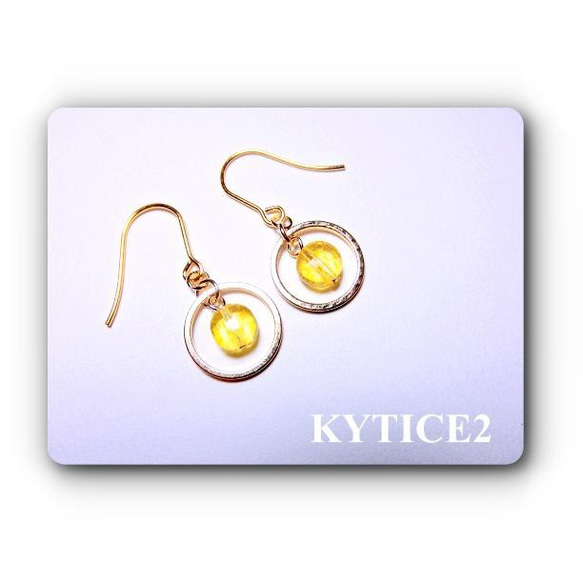 P1023-8GYW-SYT ピアス 樹脂ピアス アレルギー対応 金アレ シトリン 天然石 コインカット ピアス（フック・チェーン ...