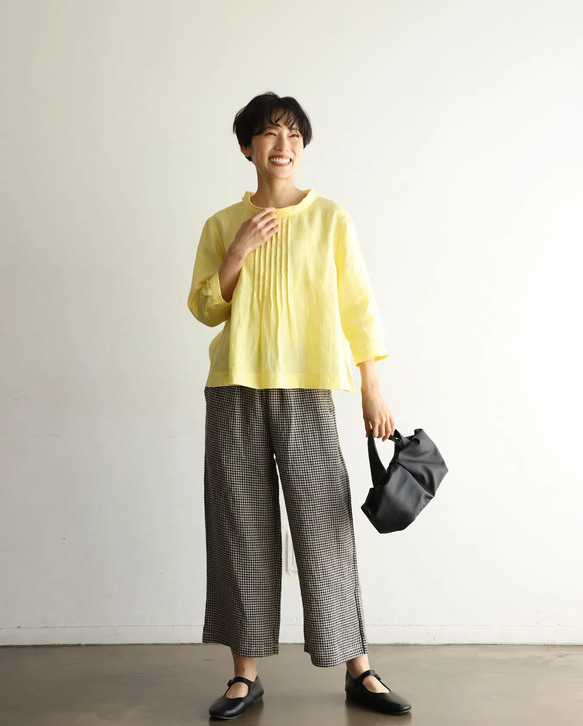 ナチュラル印象のリネンブラウス 7分袖ブラウス リネン100％ 明るい黄色 240610-1 ブラウス fall-in&co(talent) 通販 17859776｜Creema(クリーマ)