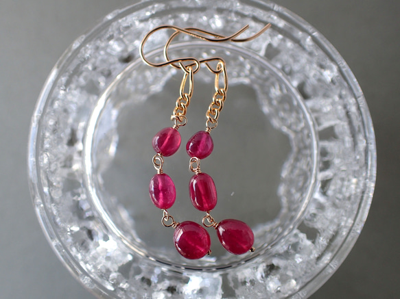 14kgf＊ルビー＊ピアス ピアス（フック・チェーン） kokemomo 通販 17860726｜Creema(クリーマ)