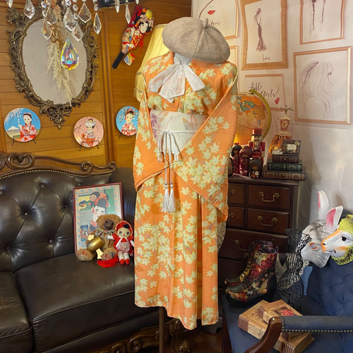 和洋折衷 着物 リメイク ワンピース ドレス 名古屋帯サッシュ 和洋折衷 着物 リメイク ワンピース ドレス 名古屋帯サッシュ