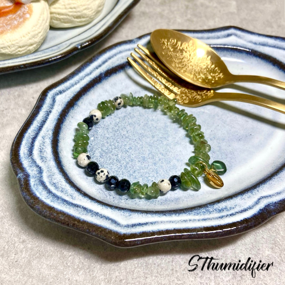 天然石 グリーンアパタイト ティアドロップチャーム ブラックスピネル ダルメシアンジャスパー ブレスレット ブレスレット ST ...