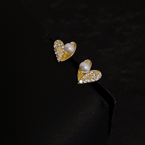 パヴェハート パールピアス silver925 K14gp オフィスコーデ 華奢 4060271 ピアス（スタッド・一粒） curro 通販｜Creema(クリーマ) 17902261