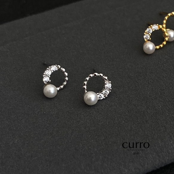 サークル パール ピアス silver925 K14gp ジルコニア 華奢 小さい ミニピアス 4060233 ピアス（スタッド・一粒） curro 通販 17925643｜Creema(クリーマ)