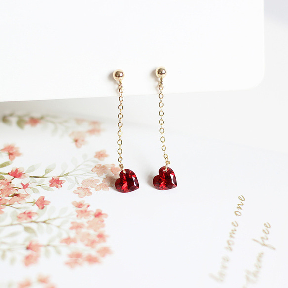 silver925 ハート ルビー チェーン ピアス 華奢 K14gp オフィス きれいめ 4060251 ピアス（フック・チェーン） curro 通販｜Creema(クリーマ) 17934370