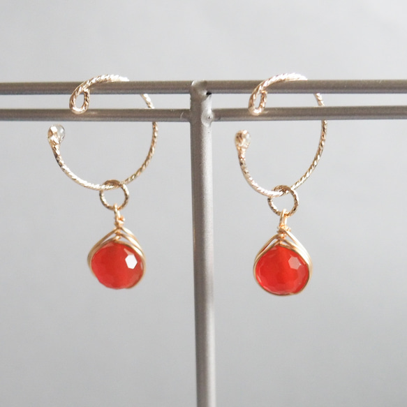 14kgf/7月誕生石 カーネリアン 韓紅 イヤリング ピアス ワイヤーラップ チャーム 華奢 シンプル ギフト イヤリング・ノンホールピアス i.f(いふ) 通販 17940673 ...