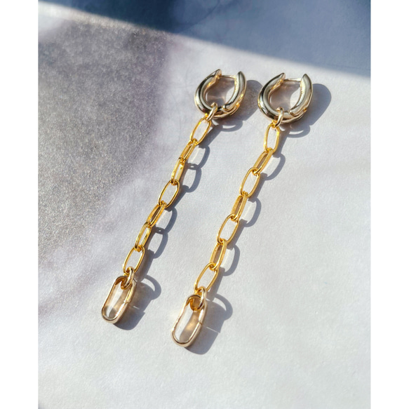 2way ピアス ゴールド メタル ワンタッチ 変形 フープピアス オーバル フープ リング チェーン ピアス（フープ） aloman 通販 ...