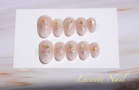 フリーサイズ ネイルチップ ニュアンスネイル 押し花 ピンク系 ラメ入り 前撮りニュアンスネイルミラーネイル 結婚 ネイルチップ（つけ爪） Lucente Nail 通販 17947332 ...
