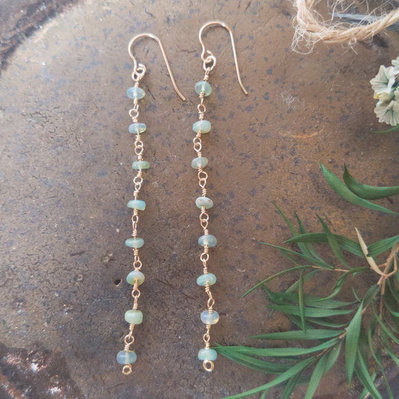 14kgf天然石グリーンオパールのロングピアス ピアス（フック・チェーン） minamirin 通販｜Creema(クリーマ) 17951816