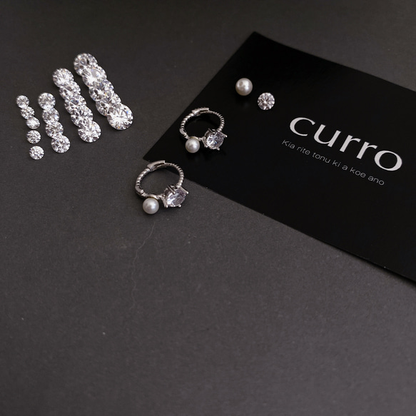 silver925 パール&ジルコニア ワンタッチ フープ ピアス 華奢 アレルギー対応 4060265 ピアス（フープ） curro 通販 17952406｜Creema(クリーマ)