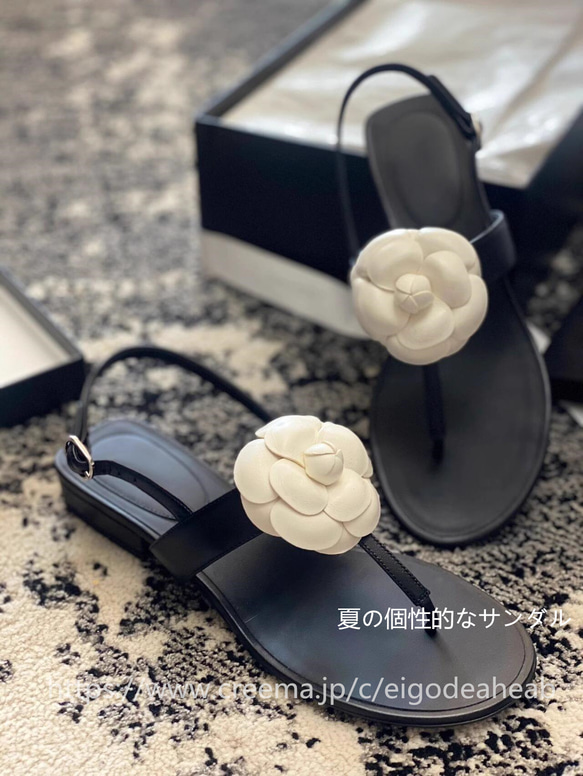 羊皮版小香風ツバキフラットサンダル女夏一字綴じ色付き足指ローマ涼スリッパ本革 サンダル eigodeaheab 通販｜Creema(クリーマ ...
