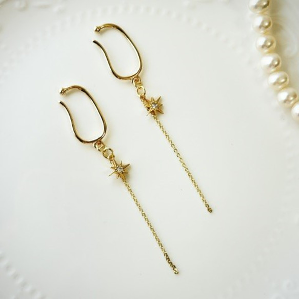 【14kgfイヤーカフ】完売！再販④K14GPスター×14kgfの華奢なチェーンですっきり。。（両耳）金アレ対 イヤーカフ さくら工房 通販 17986421｜Creema(クリーマ)