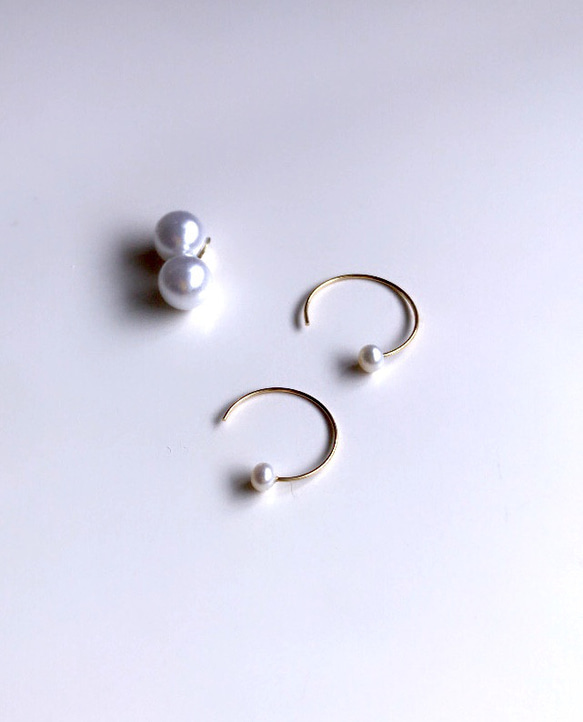 14kgf 3ミリ淡水パール華奢まあるいピアス パールキャッチとシリコンキャッチ付き ピアス（フック・チェーン） miracoro 通販 17989608｜Creema(クリーマ)