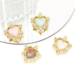 M13662-7 6個 ハートチャーム フレームガラスチャーム ガラスストーンチャーム 1カン付き 3 x（2ヶ） チャーム beads ...