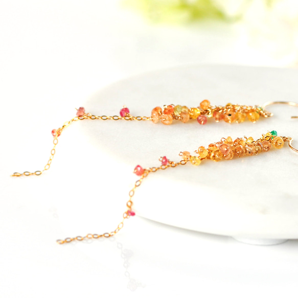 14kgf/オレンジイエローサファイアロングピアス ピアス（フック・チェーン） mumu 通販 17995618｜Creema(クリーマ)