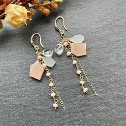 【送料無料】 14kgf 天然石 ホワイトムーンストーン ピーチムーンストーン スコロライト ピアス イヤリング ピアス（フック・チェーン ...