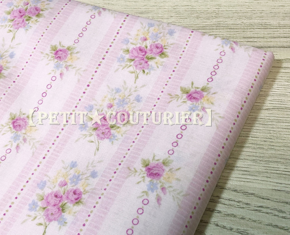 【送料無料】 No.5253 YUWA 薔薇ストライプ模様のシャーティング生地 105×50cm ピンク 生地 【petit★couturier】 通販 18000250｜Creema(クリーマ)