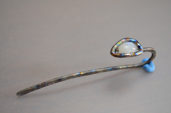 Titanium Bookmark・Gr5・64チタンとレインボームーンストーンのしおり・72mm しおり・ブックマーク ねこへい工房（コブ ...