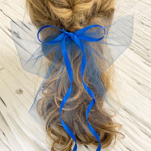 BIG重ねリボン ブルー ヘアピン kiko 通販｜Creema(クリーマ) 18015493