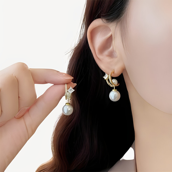 N0560 3way パールピアス 大人気 レディースピアス シルバー925針 ピアス（スタッド・一粒） nks 通販｜Creema(クリーマ) 18016633