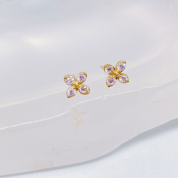 【SALE】 silver925 クローバー ピンクCZダイヤピアス K14gp ミニピアス 4060235-34 ピアス（スタッド・一粒） curro 通販 18024125｜Creema ...