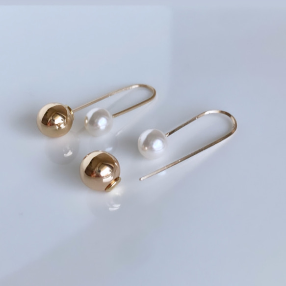 2way Swing Pearl ball 14kgf サージカルステンレス パール ピアス（フック・チェーン） f accessory 通販 18048519｜Creema(クリーマ)