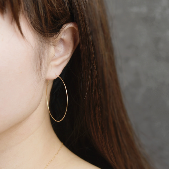 14kgf フープピアス ︎ 華奢 シンプル プレーン 約45mm 4.5cm ピアス（フープ） Re Blooms（リ ブルームズ） 通販 18052200｜Creema(クリーマ)