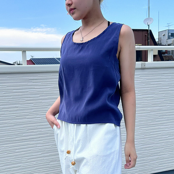 【数量限定2】後ろ斜め空きのタンクトップブルー24033BL タンクトップ・キャミソール AZ-U ELEGANCE 通販 18056600｜Creema(クリーマ)